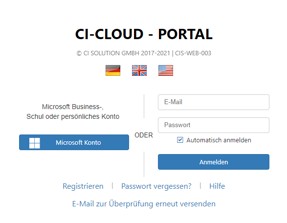 Einrichten Ihres CI-Cloud - Portal