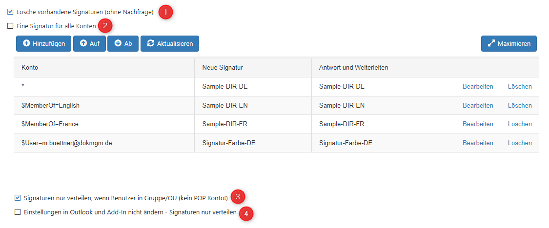 Konfiguration von CI-Sign und CI-Signature